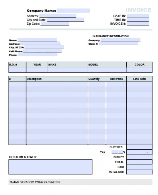 Auto Repair Invoice Template Excel – printable receipt template Auto Repair Invoice Template Excel – printable receipt template